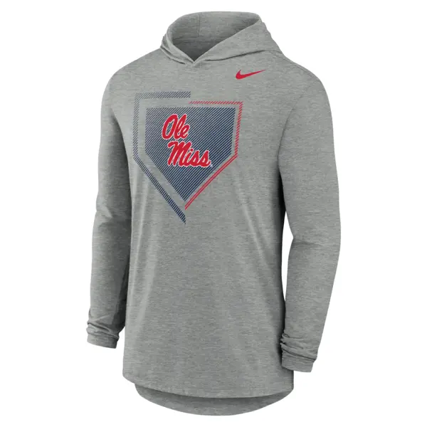 Nike Ole Miss Rebels College Baseball Long-sleeve Hooded T-shirt - Grey