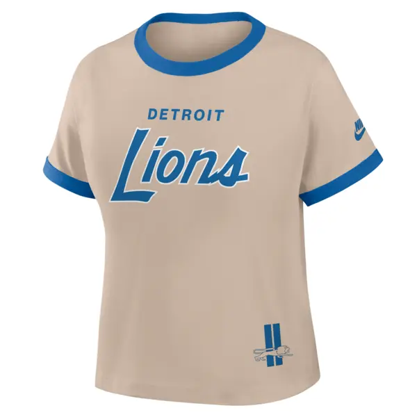 Nike Detroit Lions Rewind Ringer Cropped T-shirt - Brown