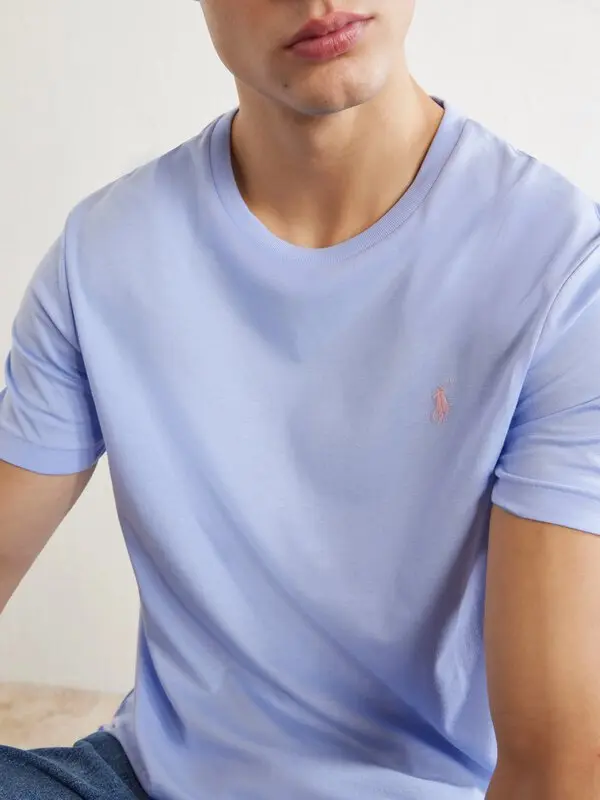 Polo Ralph Lauren Logo-embroidered Cotton-jersey T-shirt - Blue