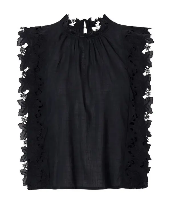 Sea Eleannora Lace-trimmed Cotton Tank - Black