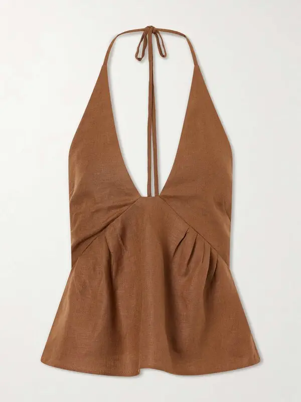 SIR. Freja Linen Halterneck Tank - Chocolate
