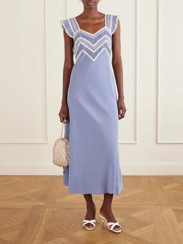 Rixo Bailee Midi Dress With Crochet Trim