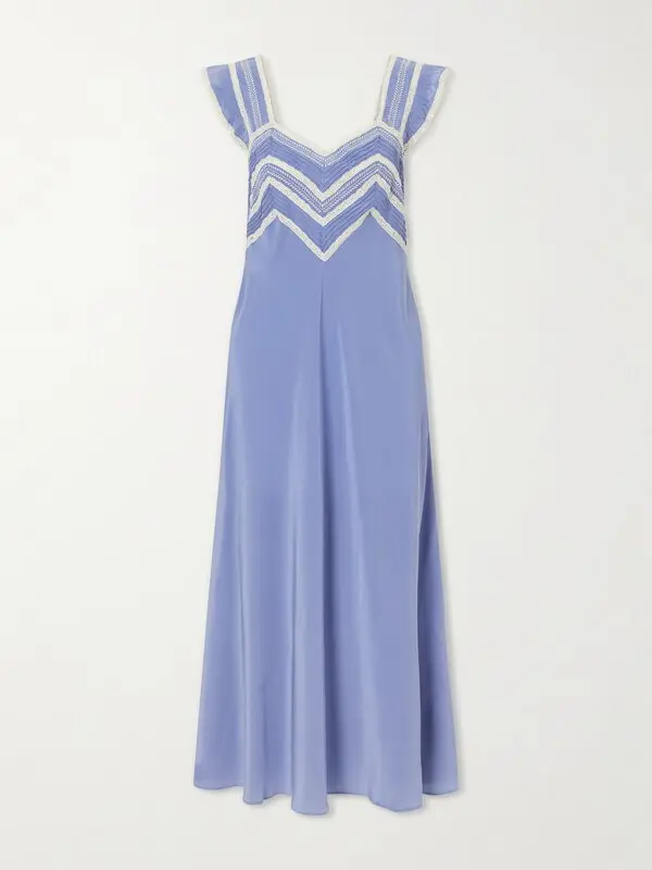 Rixo Bailee Midi Dress With Crochet Trim - Blue