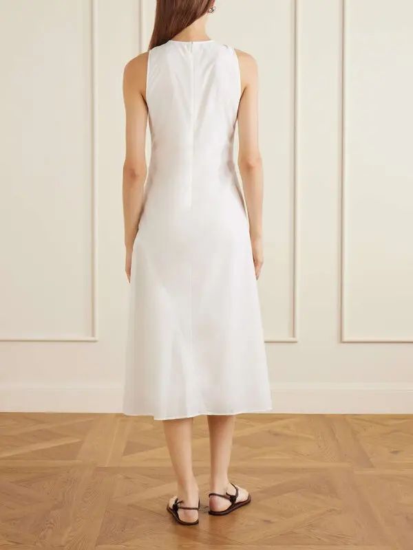 Theory Ruched Cotton-blend Sateen Midi Dress