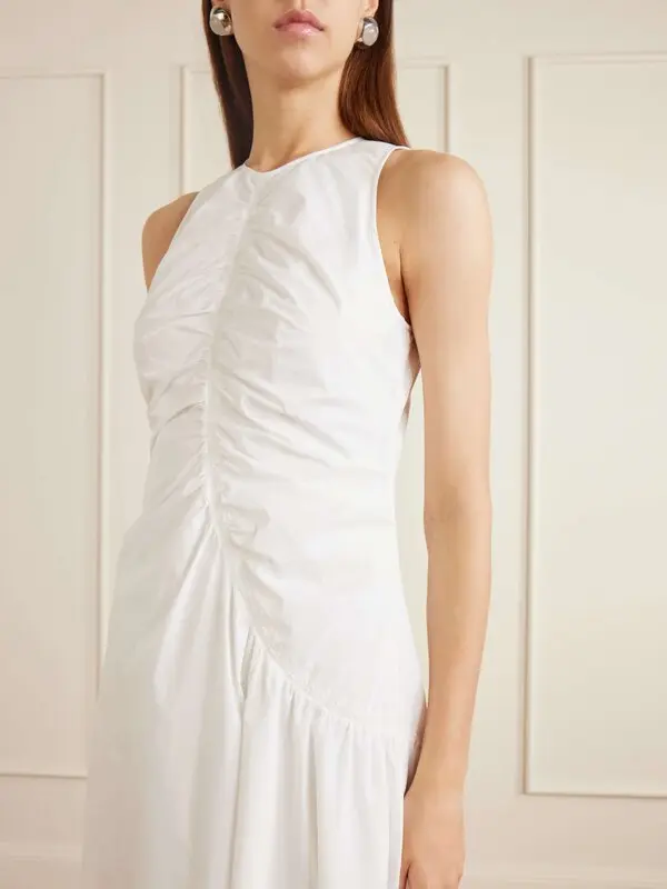 Theory Ruched Cotton-blend Sateen Midi Dress