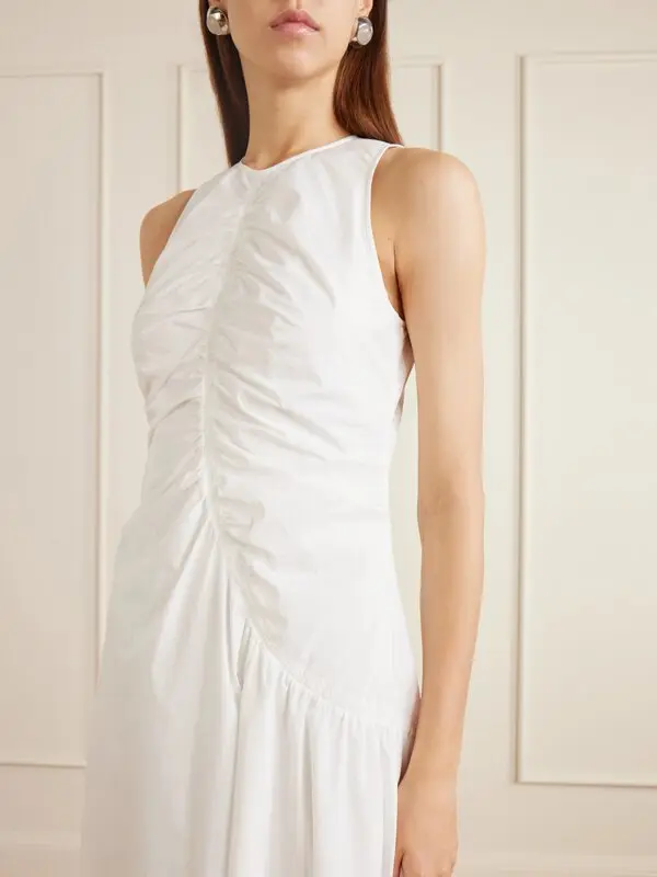 Theory Ruched Cotton-blend Sateen Midi Dress