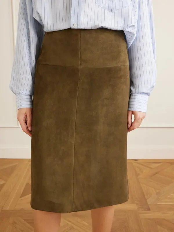 Proenza Schouler Suede Midi Skirt - Green