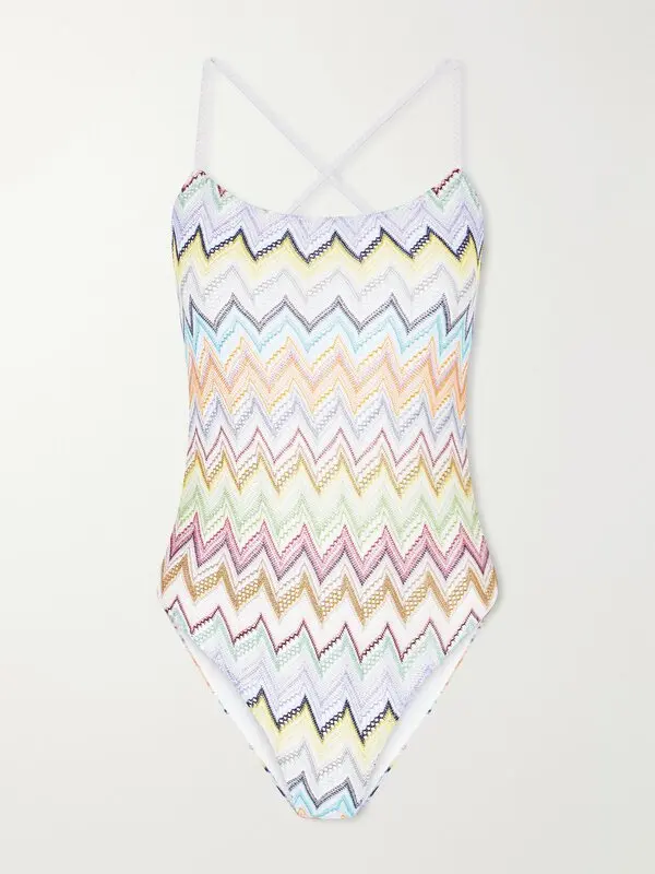 Missoni Crochet-knit Striped Swimsuit - Multi