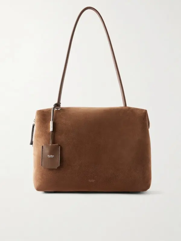 Max Mara Suede Shoulder Bag With Leather Trim - Brown
