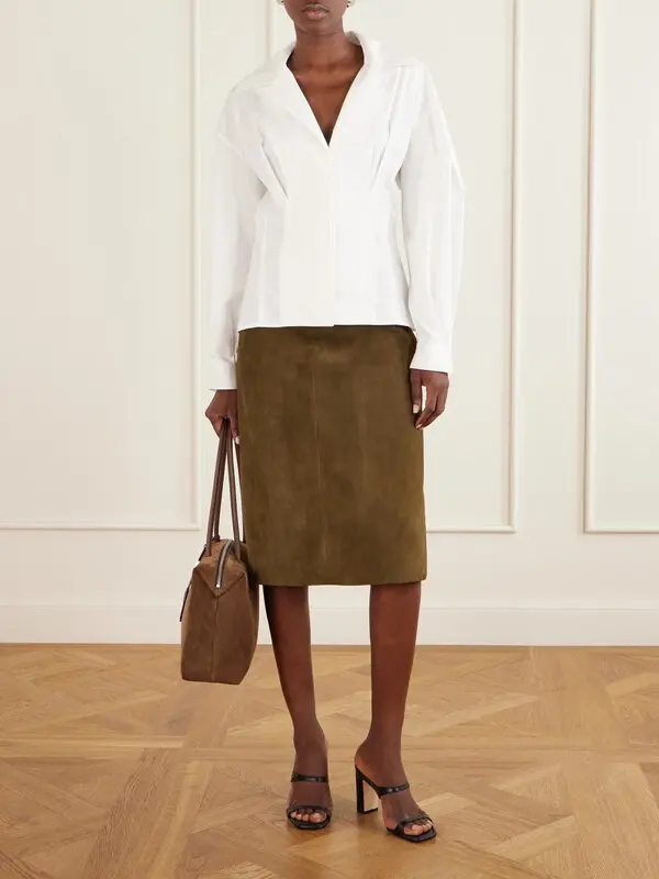 Max Mara Suede Shoulder Bag With Leather Trim