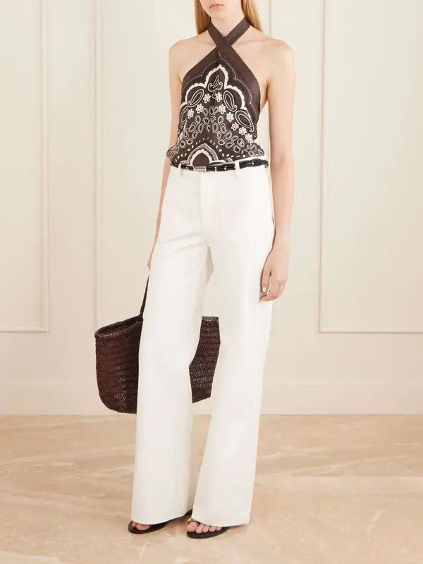 NILI LOTAN Solal Printed Silk Halter Top