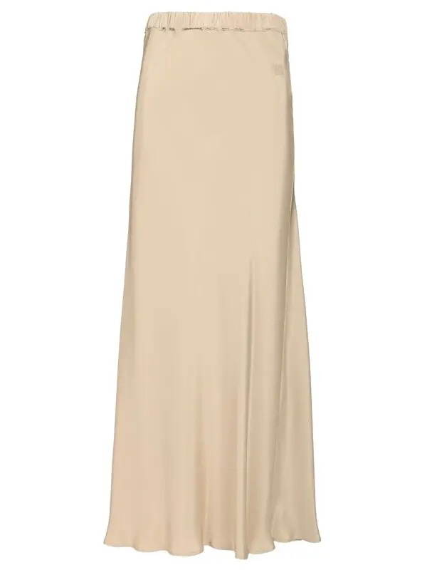 Max Mara Long Silk Skirt With Embroidered Logo - Cream
