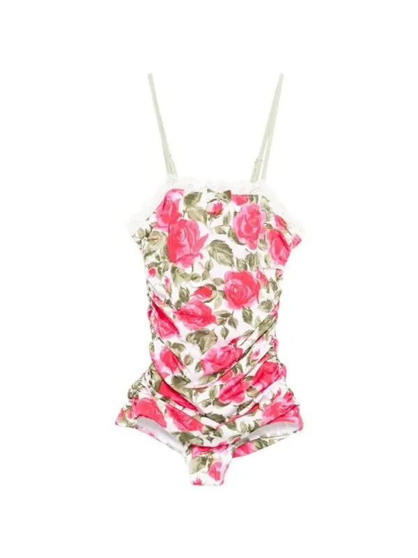 Chloé Ruched Bodysuit With Rose Print - Purple