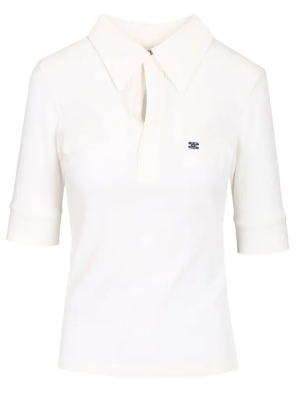 Celine Ribbed Silk And Cotton Polo Shirt With Triomphe Embroidery