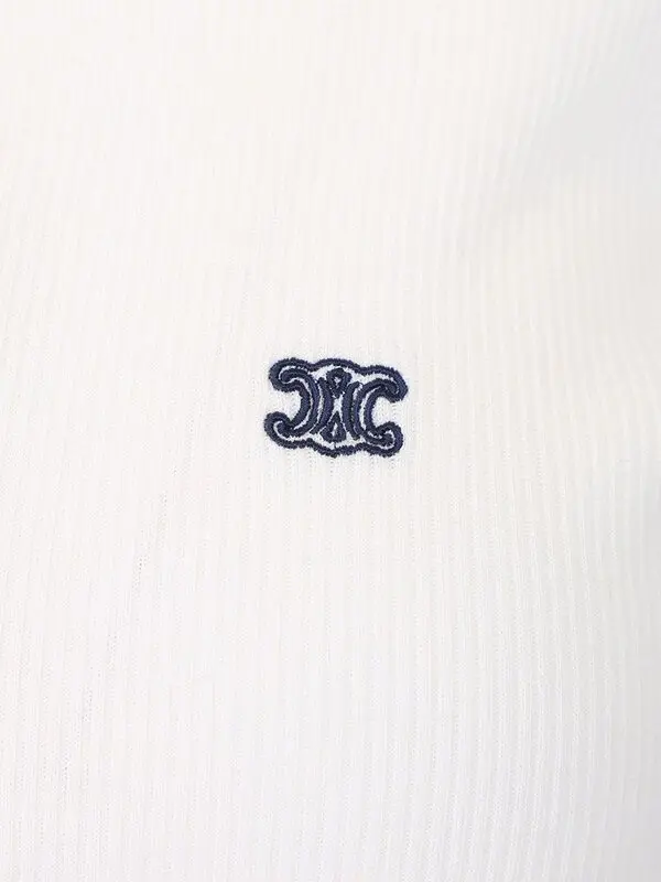 Celine Ribbed Silk And Cotton Polo Shirt With Triomphe Embroidery