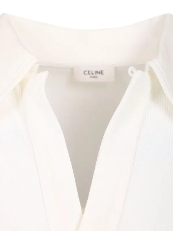Celine Ribbed Silk And Cotton Polo Shirt With Triomphe Embroidery