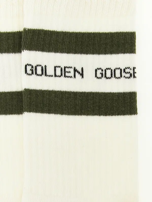 GOLDEN GOOSE Ribbed Distressed Crew Socks With Logo Detail