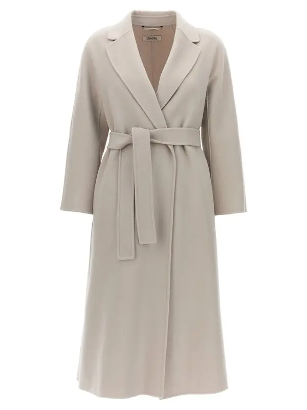 Max Mara Esturia' Wool Coat With Belt - Cream