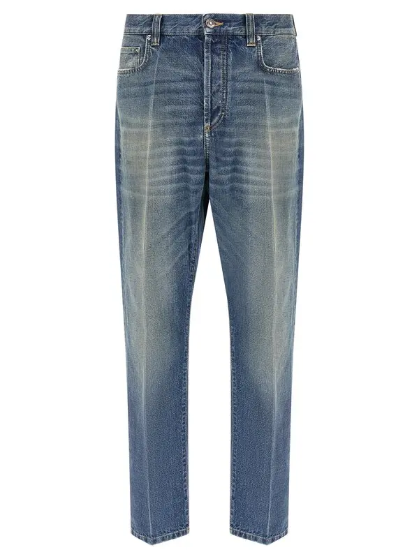 Versace Distressed Straight Leg Jeans - Blue