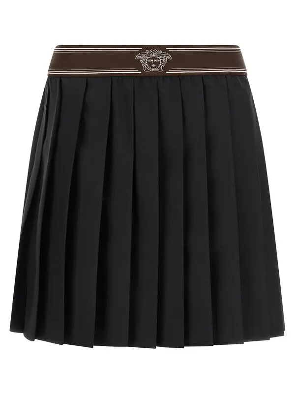 Versace Pleated Mini Skirt With Medusa Embroidery - Black