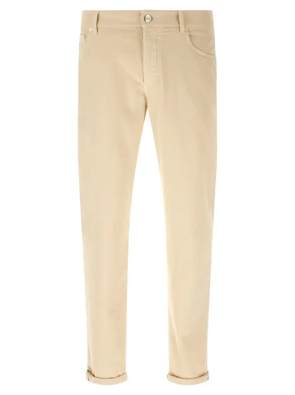 Brunello Cucinelli Garment-dyed Stretch Cotton Canvas Jeans - Cream