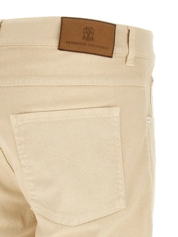 Brunello Cucinelli Garment-dyed Stretch Cotton Canvas Jeans - Cream