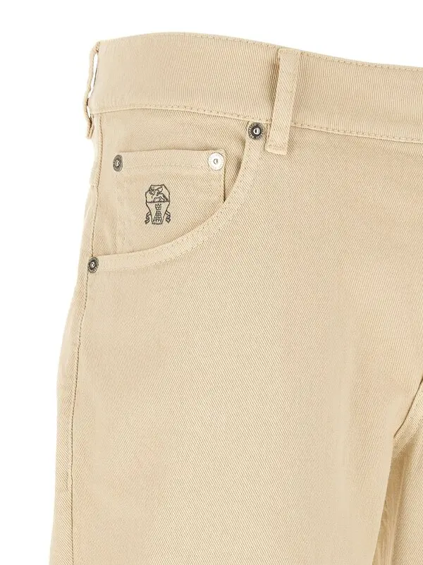 Brunello Cucinelli Garment-dyed Stretch Cotton Canvas Jeans - Cream