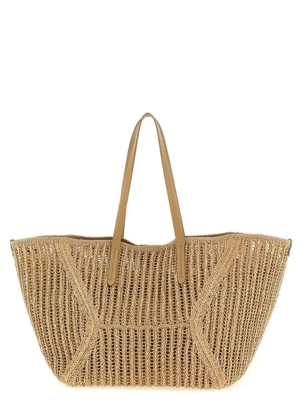 Brunello Cucinelli Large Woven Raffia Shoulder Bag - Cream