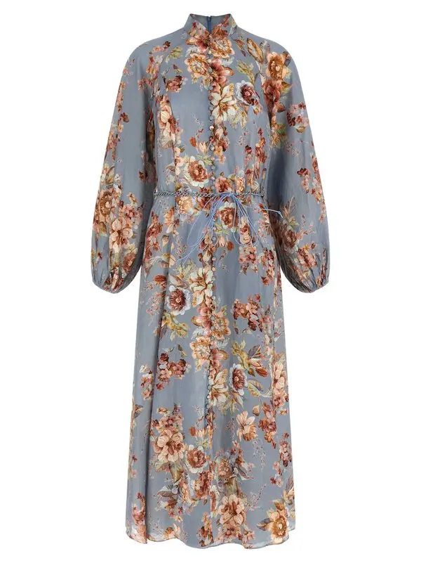 Zimmermann Awaken" Floral Print Linen Dress - Blue
