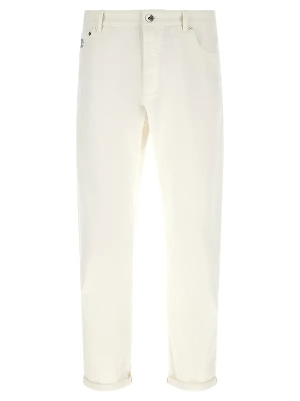 Brunello Cucinelli Slim Fit Garment-dyed Cotton Denim Jeans - White
