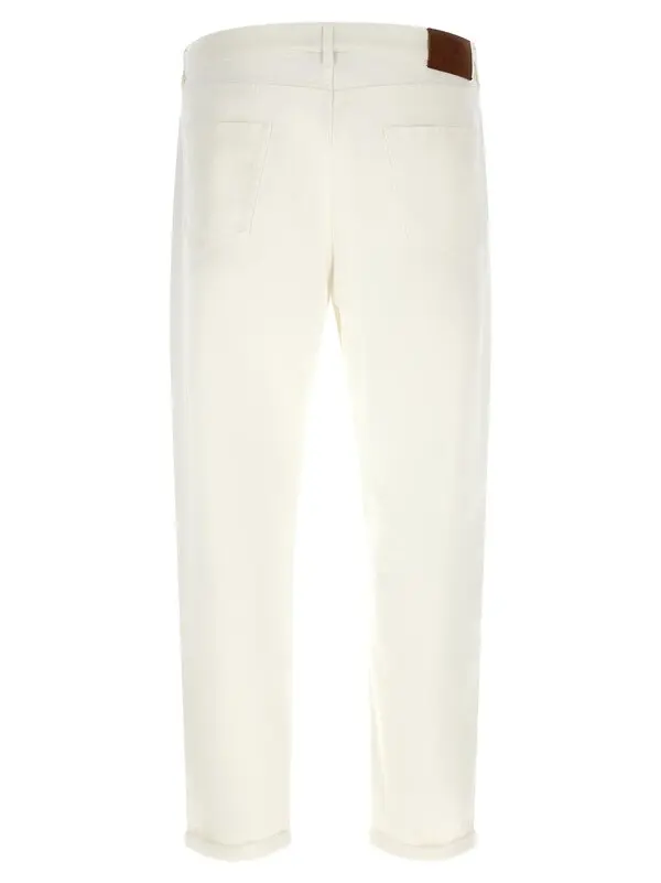 Brunello Cucinelli Slim Fit Garment-dyed Cotton Denim Jeans - White