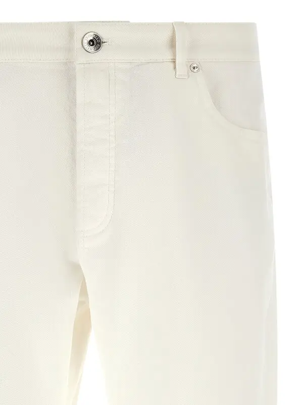 Brunello Cucinelli Slim Fit Garment-dyed Cotton Denim Jeans - White