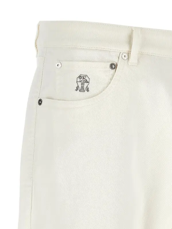 Brunello Cucinelli Slim Fit Garment-dyed Cotton Denim Jeans - White