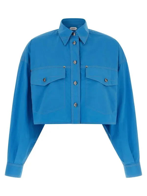 Versace Medusa Button Cropped Shirt - Blue