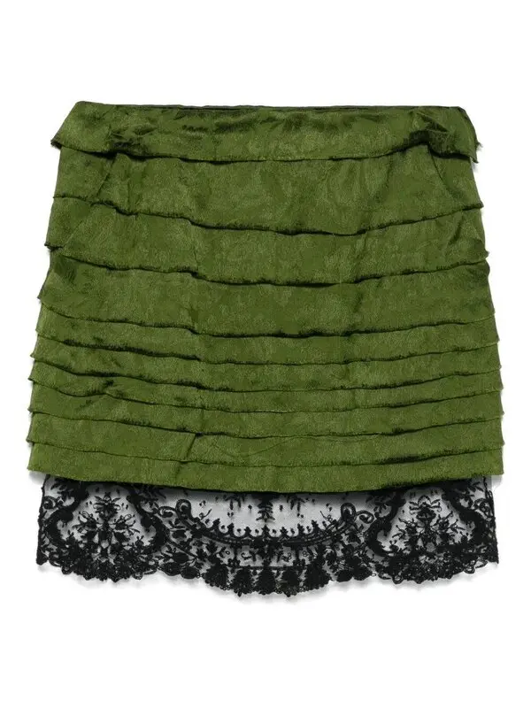 Saint Laurent Jacquard Miniskirt With Lace Trim - Green