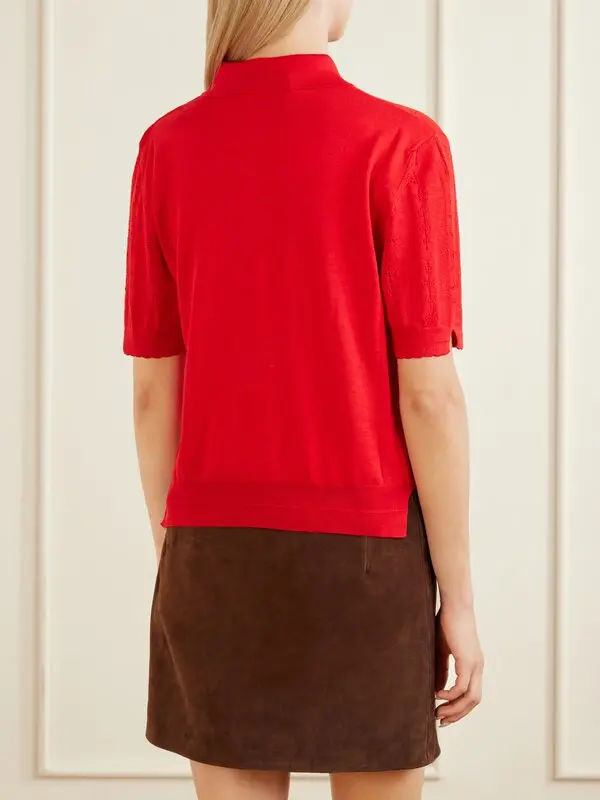 Marni Patterned Wool And Silk-blend Knitted Polo Shirt - Red