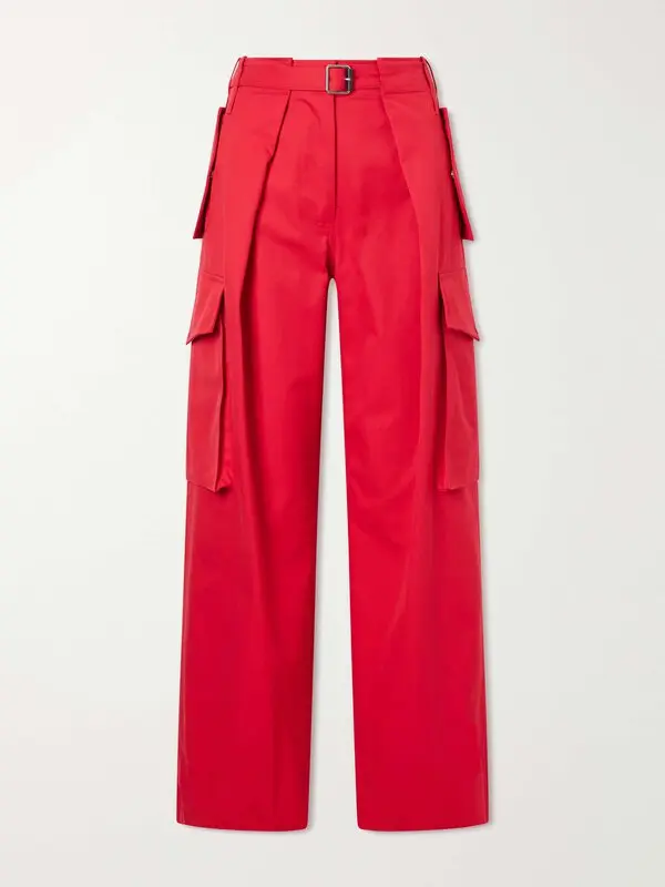 Loewe Belted Cotton And Silk-blend Gabardine Cargo Pants - Red