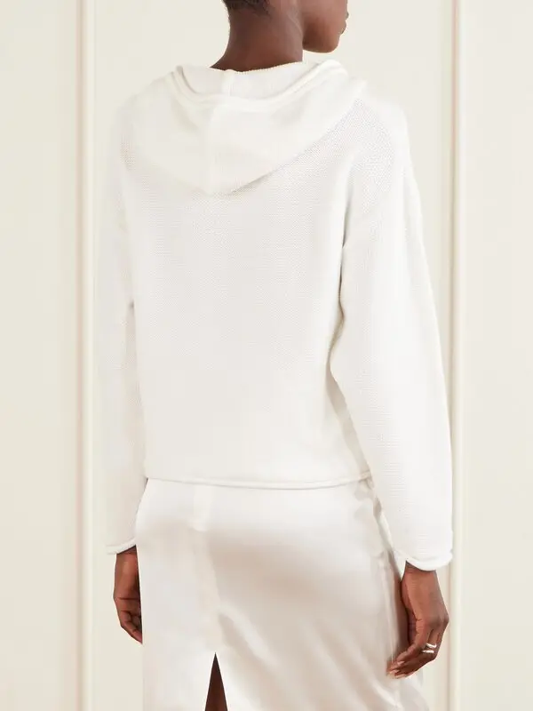 LESET Mae Open-knit Cotton-blend Hoodie - White