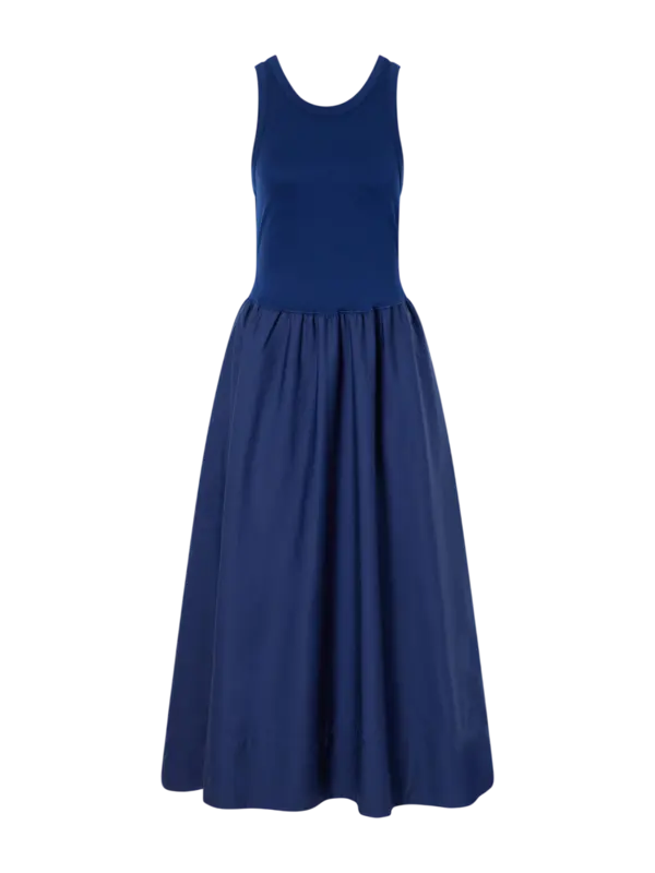 Polo Ralph Lauren Sleeveless Ponte And Poplin Midi Dress - Blue