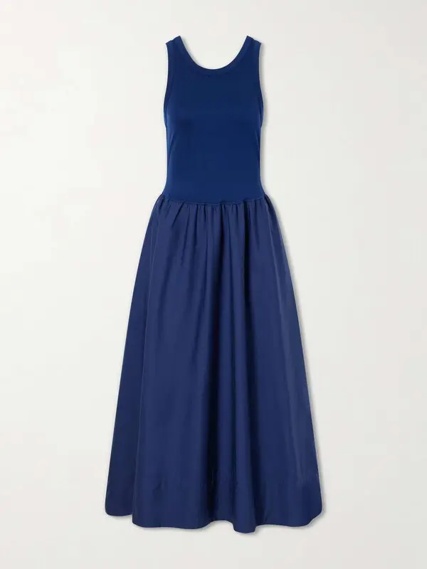 Polo Ralph Lauren Sleeveless Ponte And Poplin Midi Dress - Navy