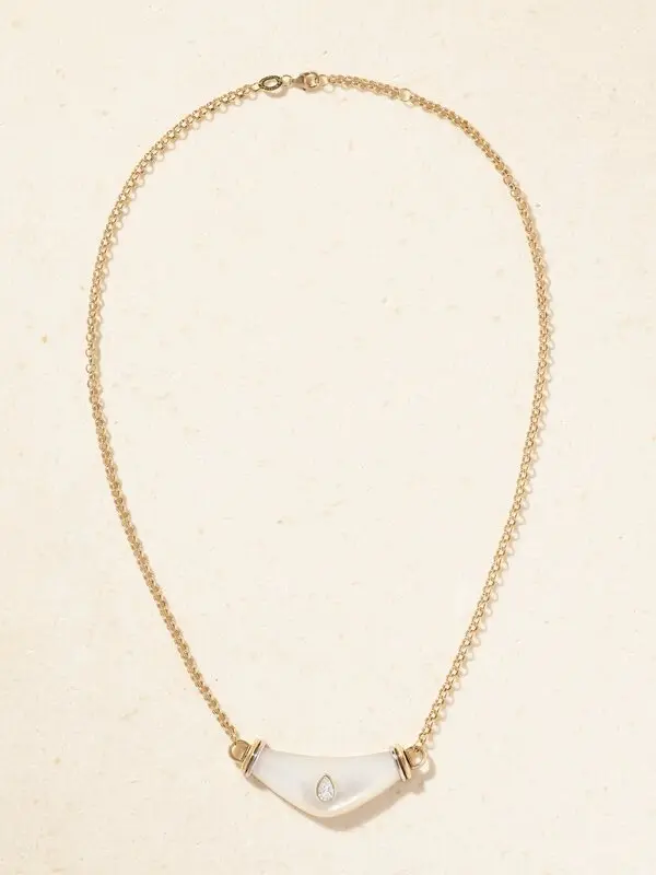 L’ATELIER NAWBAR 18k Gold Diamond And Mother-of-pearl Necklace - Red
