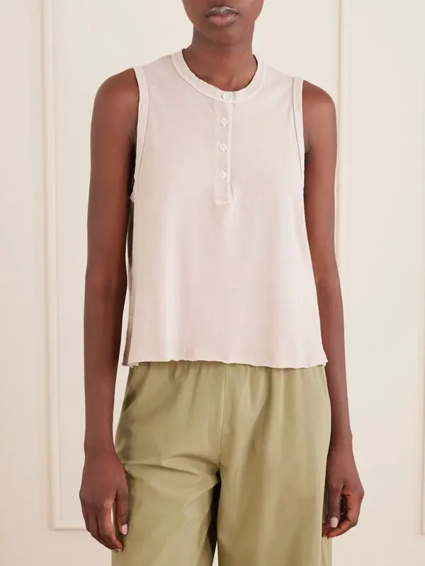 JAMES PERSE Cotton Piqué Tank With Button Placket - Brown