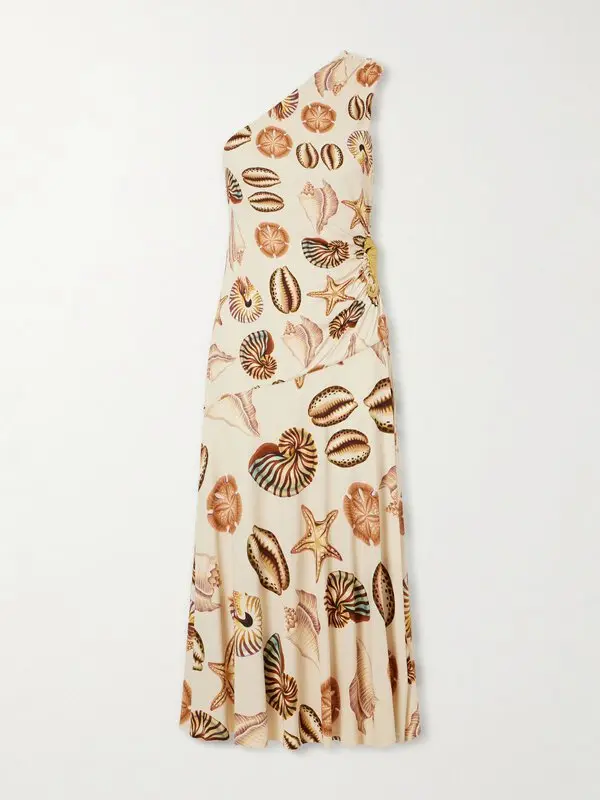 Farm Rio Embellished One-shoulder Printed Midi Dress - Neutrals
