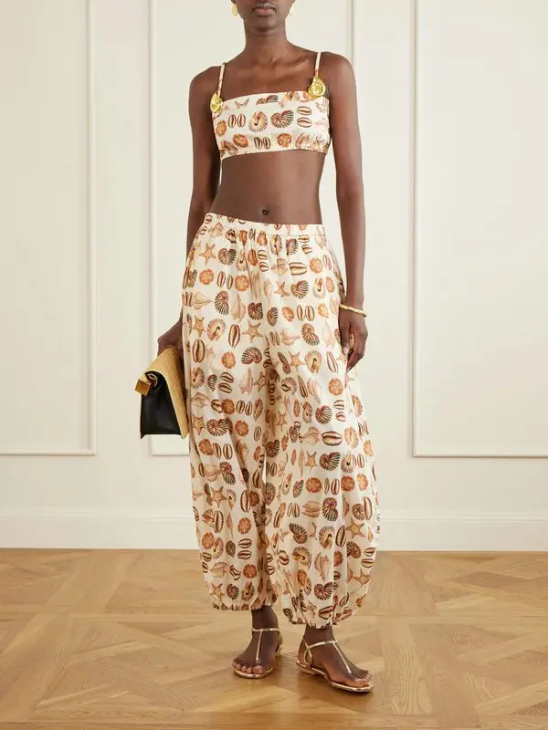 Farm Rio Embellished Printed Cropped Top