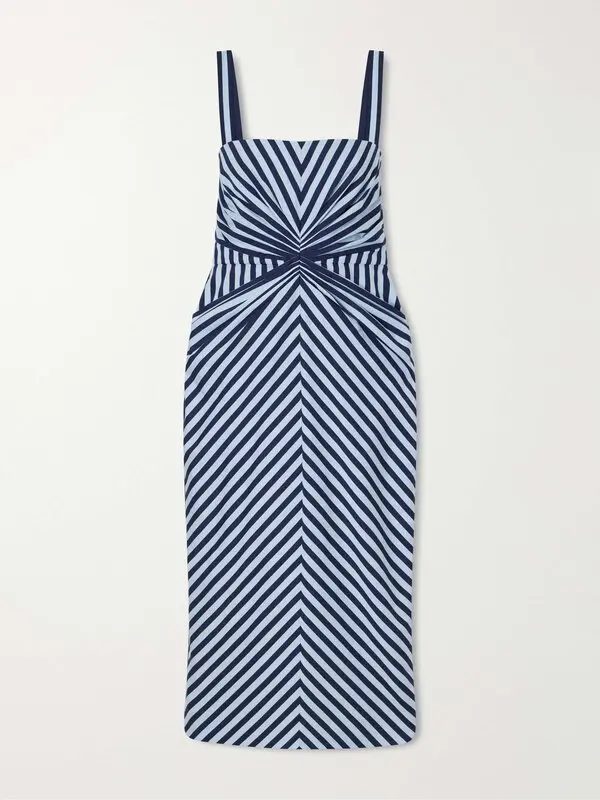 Carolina Herrera Striped Ruched Cotton-blend Midi Dress