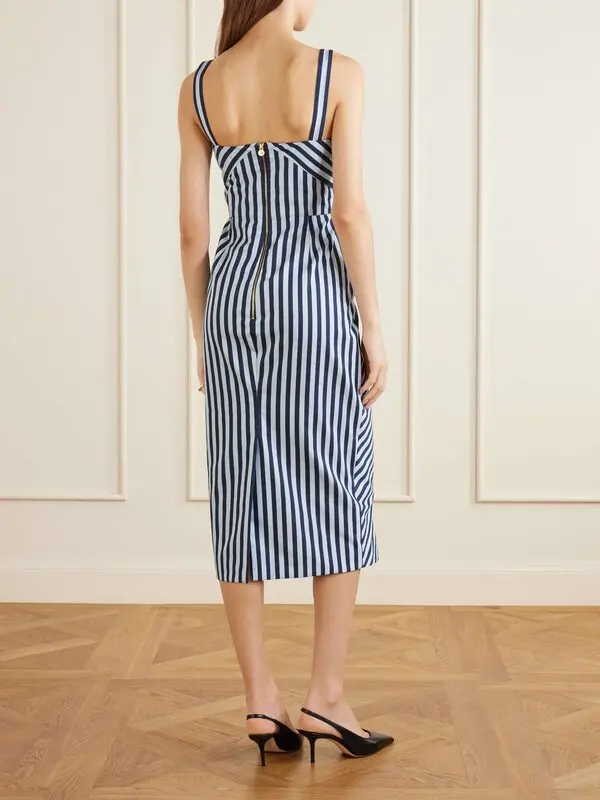 Carolina Herrera Striped Ruched Cotton-blend Midi Dress