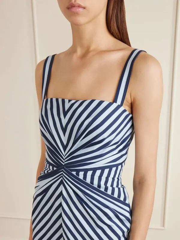 Carolina Herrera Striped Ruched Cotton-blend Midi Dress