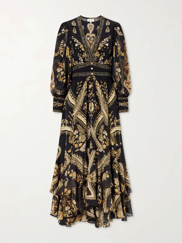 Camilla Embroidered Printed Silk-crepe Maxi Dress