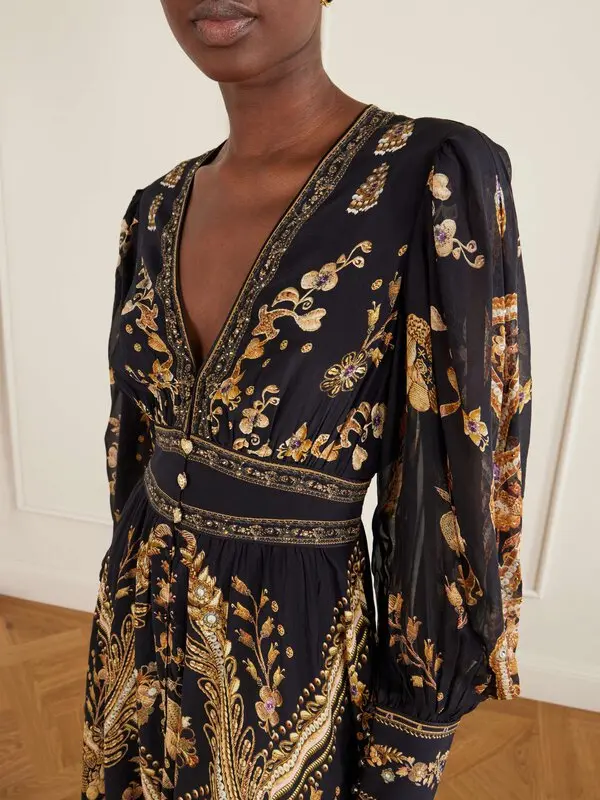 Camilla Embroidered Printed Silk-crepe Maxi Dress