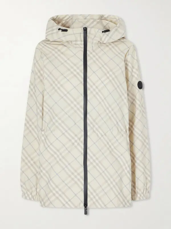 Burberry Checked Shell Jacket With Drawstring Waist - Neutrals